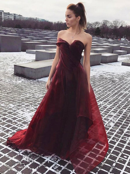 Custom Made Sweetheart Neck Maroon Prom Dress with Train, Maroon Forma ...