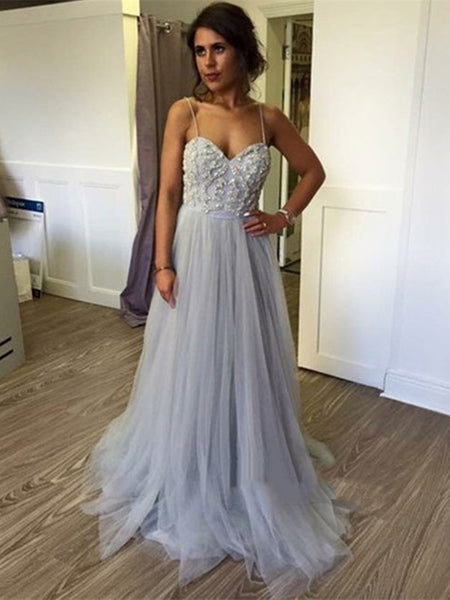 Sweetheart Neck Straps Grey Prom Dresses, Grey Formal Dresses – Shiny Party