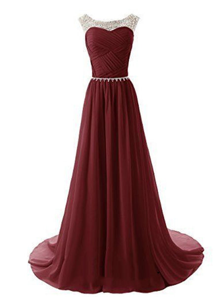 A Line Round Neckline Maroon Long Prom Dresses 2016, Long Formal Dress ...